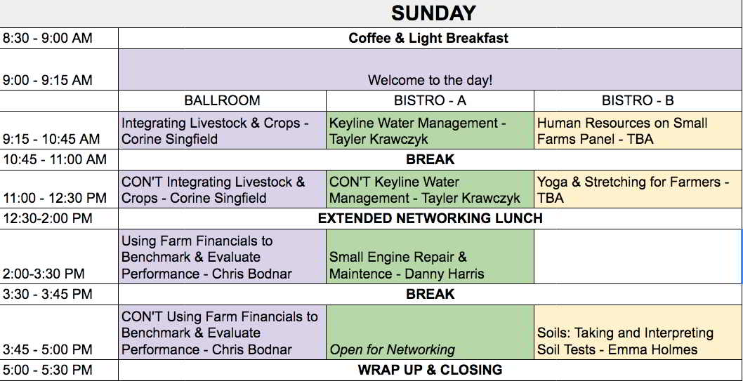 Sunday Schedule - Young Agrarians