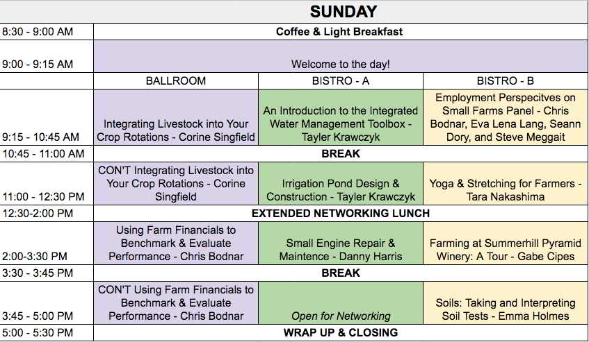 YA SUn Schedule - Young Agrarians